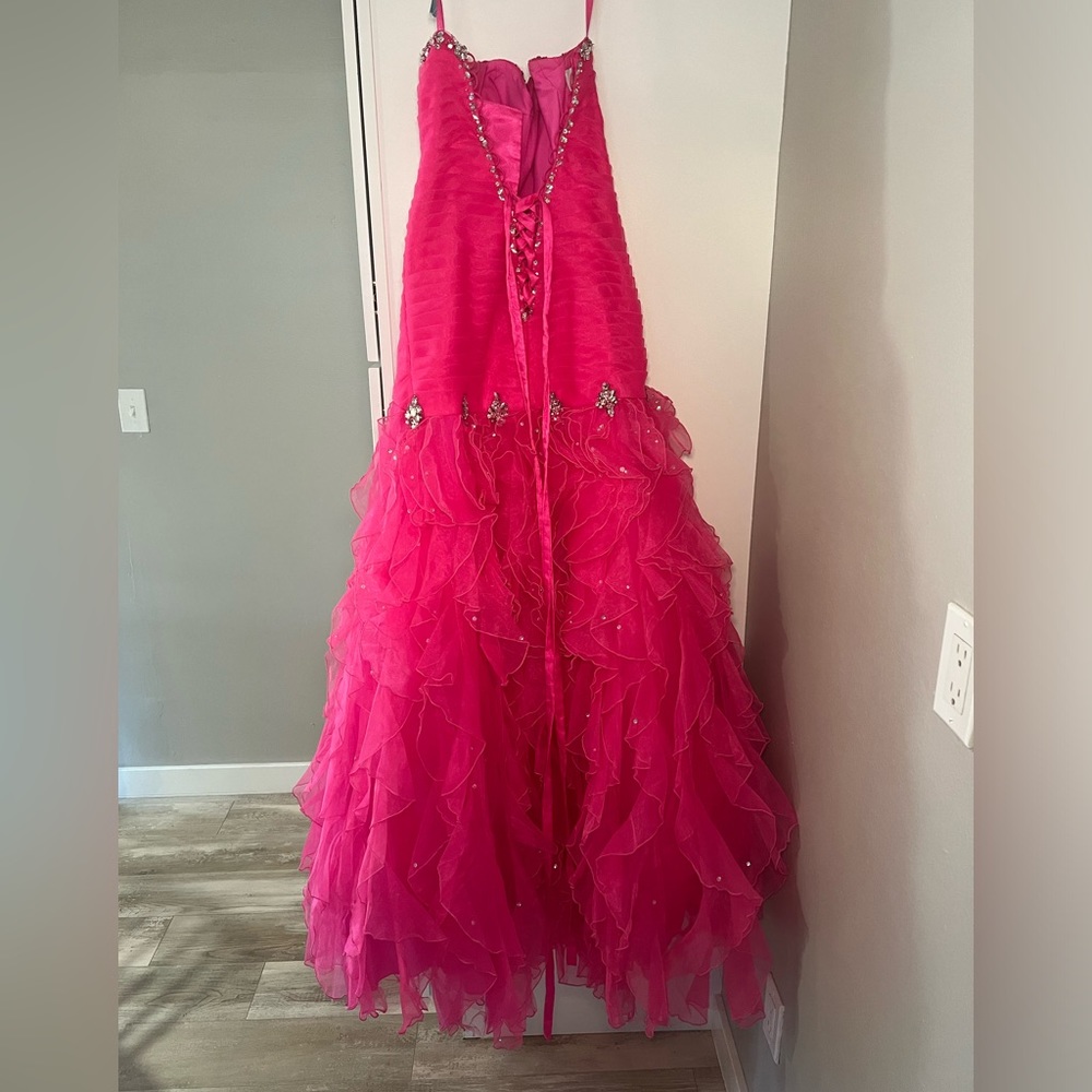 Hot Pink Corset Back Mermaid Style Prom Dress - Gem